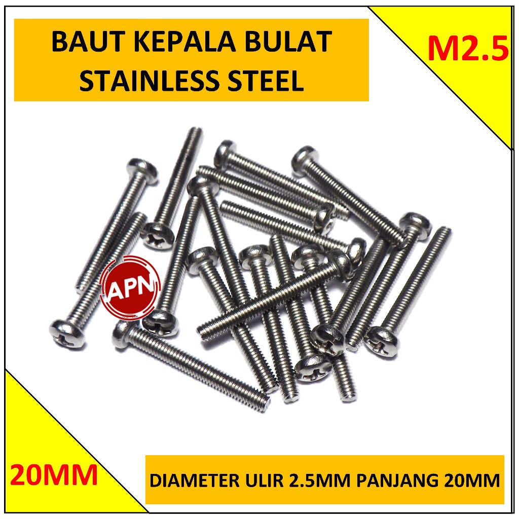 Jual BAUT / SCREW M2.5 20MM STAINLESS STEEL KEPALA BULAT | Shopee Indonesia