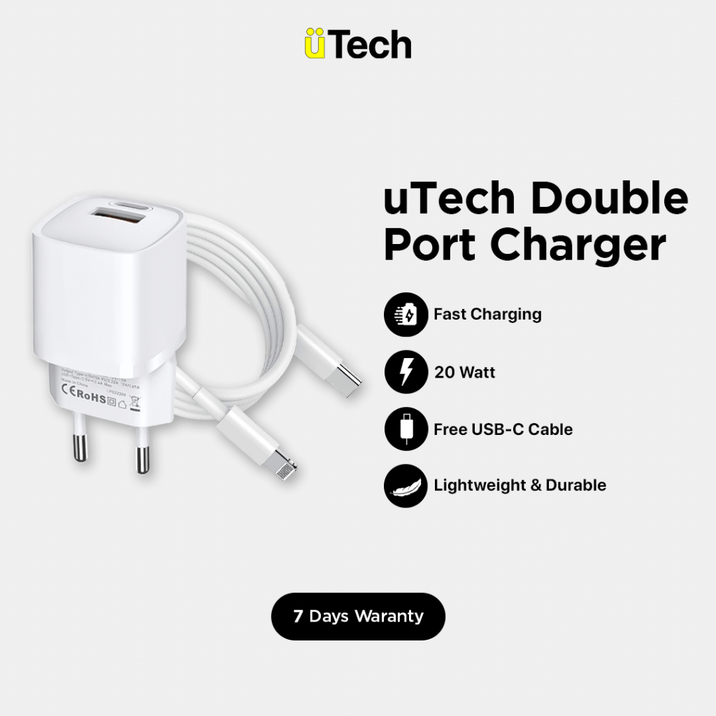 Jual uTech Dual PD Charger 20W Set MFi Charger iOs Charger Type C / USB ...