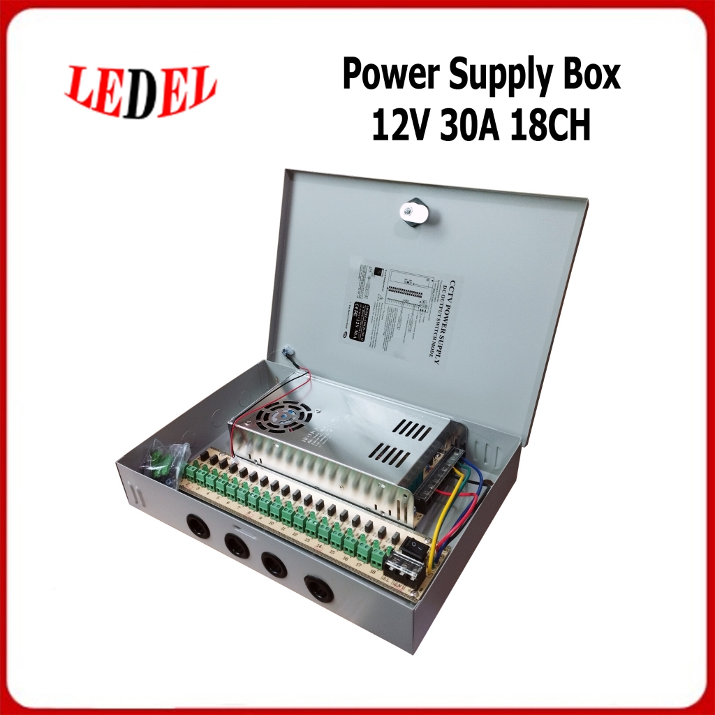 Jual Power Supply Box 12V 30A 360W PSU CCTV 18CH Indoor box panel trafo ...