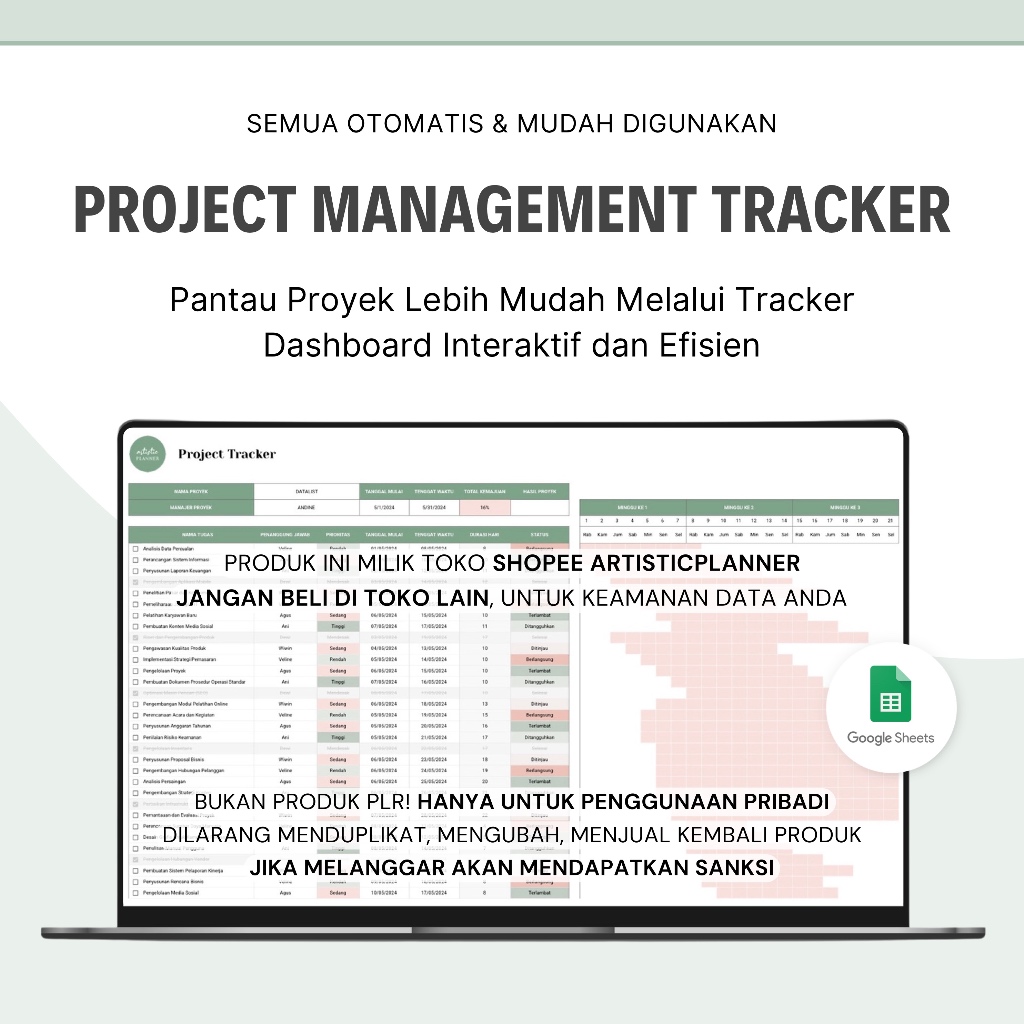 Jual Project Management Spreadsheet | Template Project Team | Project Planner Spreadsheet ...