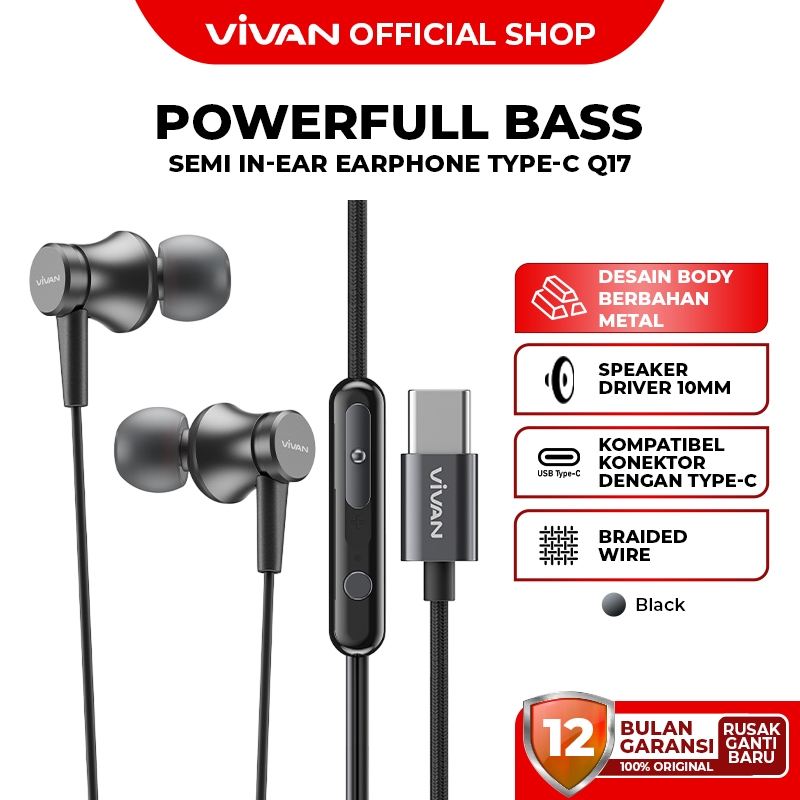 Jual VIVAN Headset Semi In-Ear Earphone Type-C Metal Body Powerful Bass ...