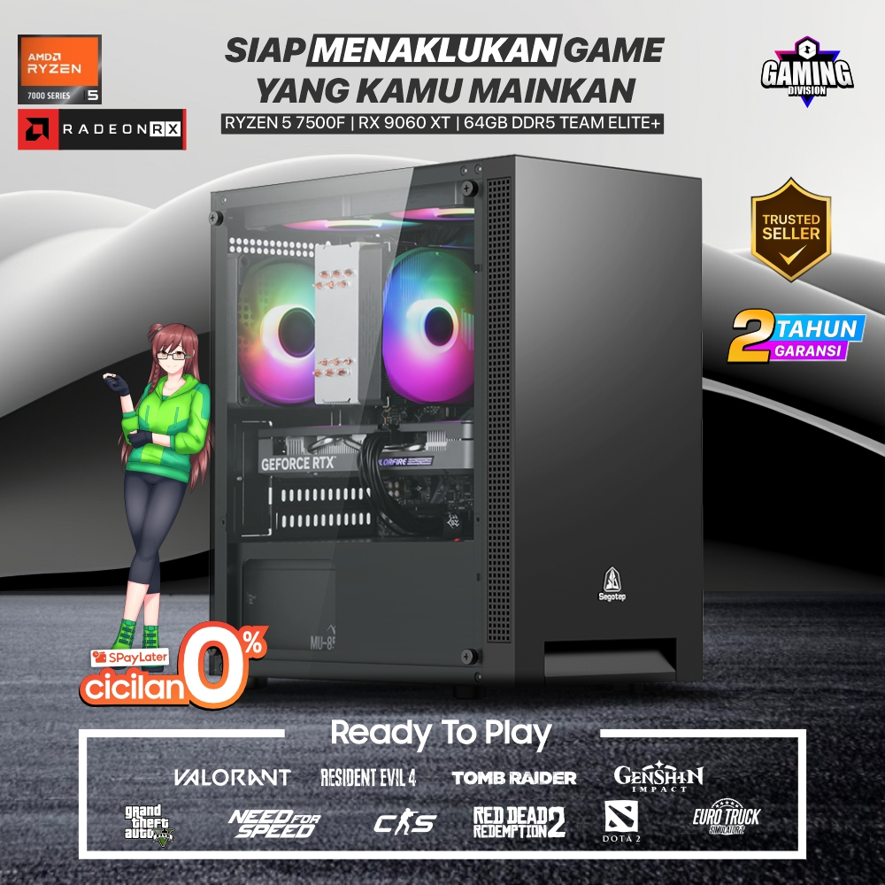 Jual PC GAMING FULLSET RYZEN 5 7500F DDR5 64GB VGA RX 9060XT 8GB NVME ...
