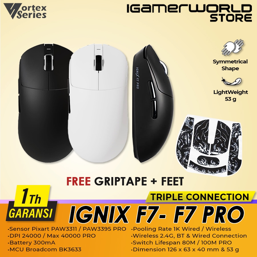 Jual VortexSeries IGNIX Series F7 / F7 PRO Ultra Light Wireless Triple ...