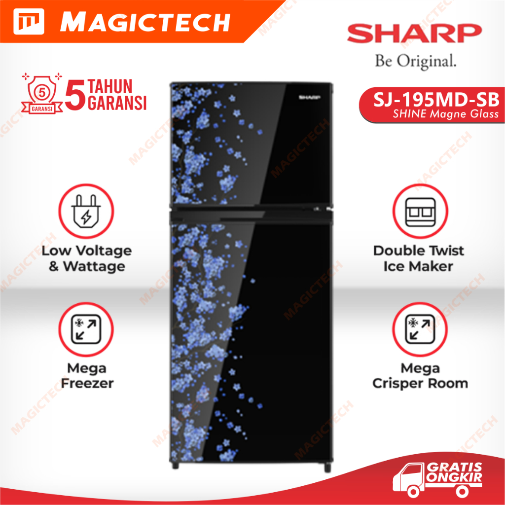 Jual SHARP Kulkas 2 Pintu SJ-195MD-SB SHINE Magne Glass Mega Freezer Sakura Blue SJ-195 172 L ...