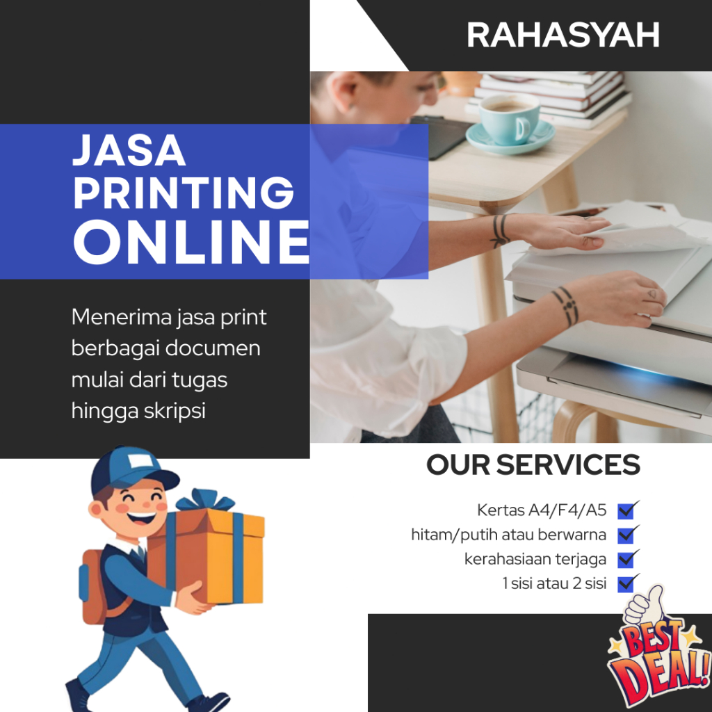 Jual Jasa print online hitam putih/warna A4 F4 A5 75 80 gsm cetak ...