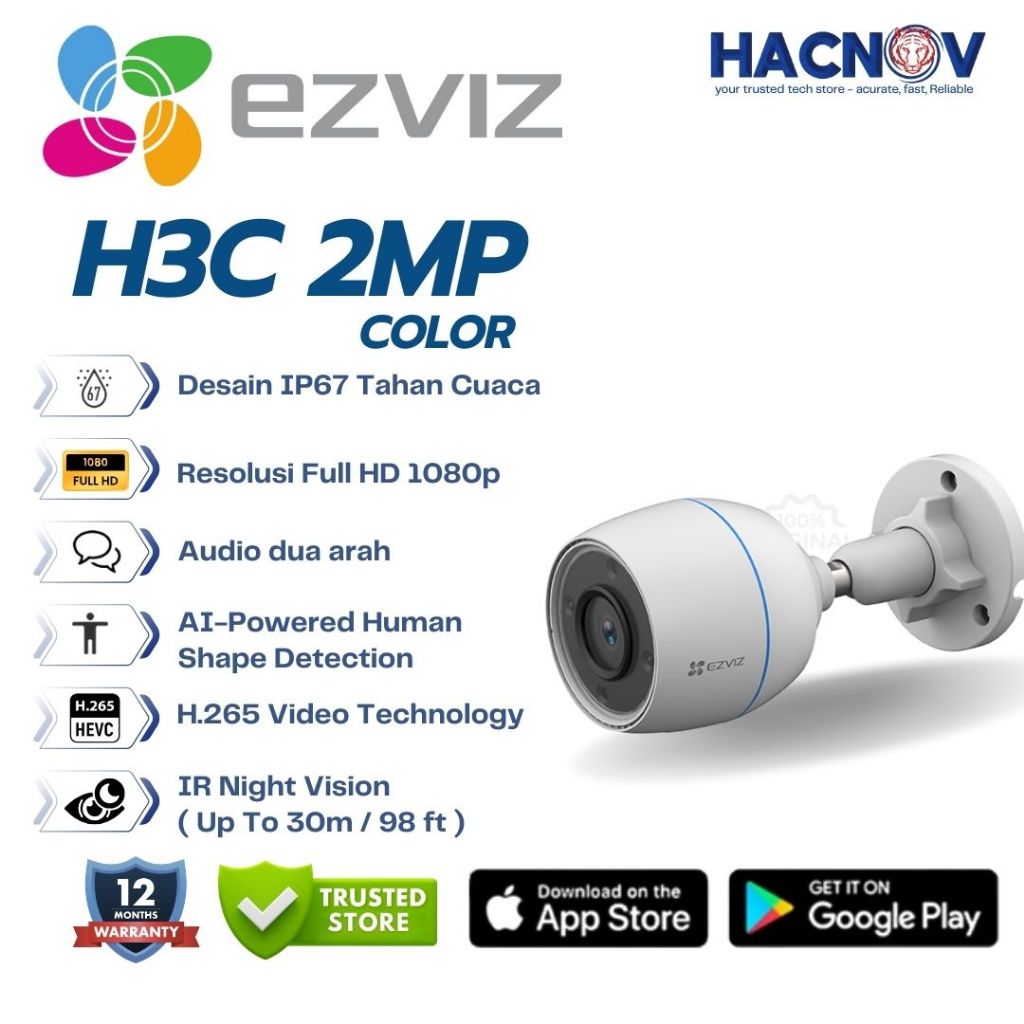Jual EZVIZ H3c 2MP Smart Camera Wifi Smart CCTV H3c 2MP Night Vision ...