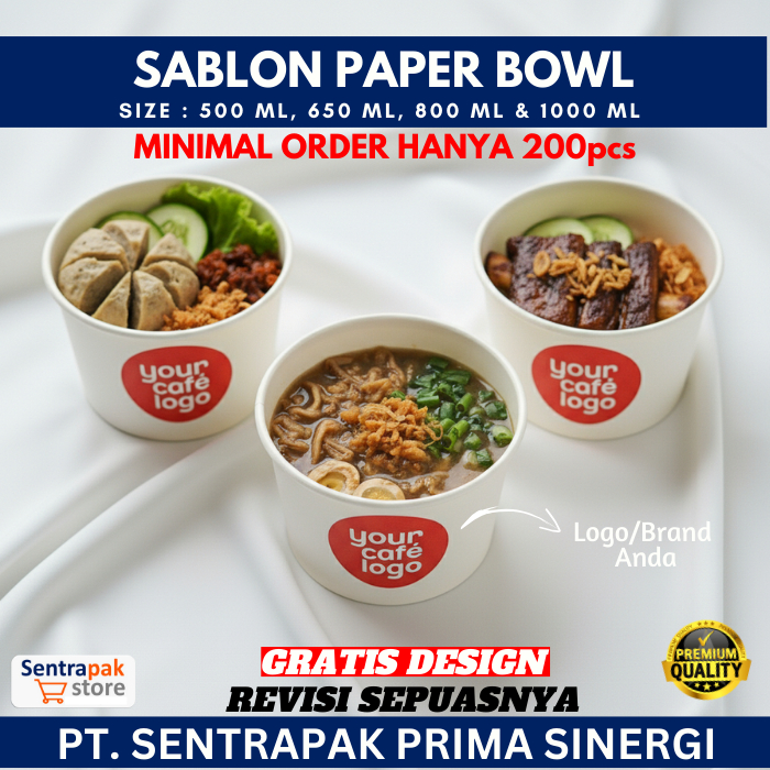 Jual Sablon Paper Bowl Putih 1 Warna - 500ml, 650ml, 800ml, 1000ml ...