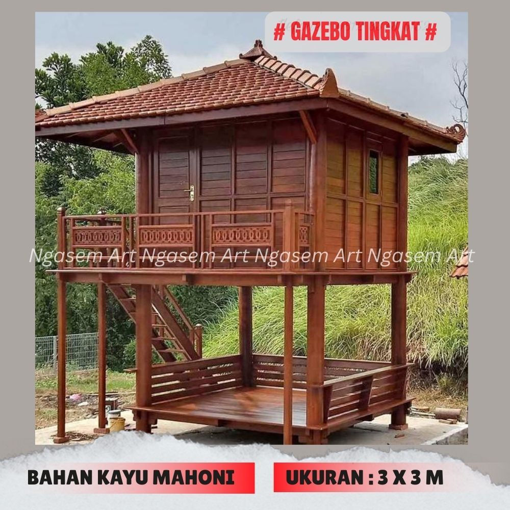 Jual SAUNG GAZEBO TAMAN MODEL TINGKAT 2 LANTAI UKURAN 3 METER | Shopee ...