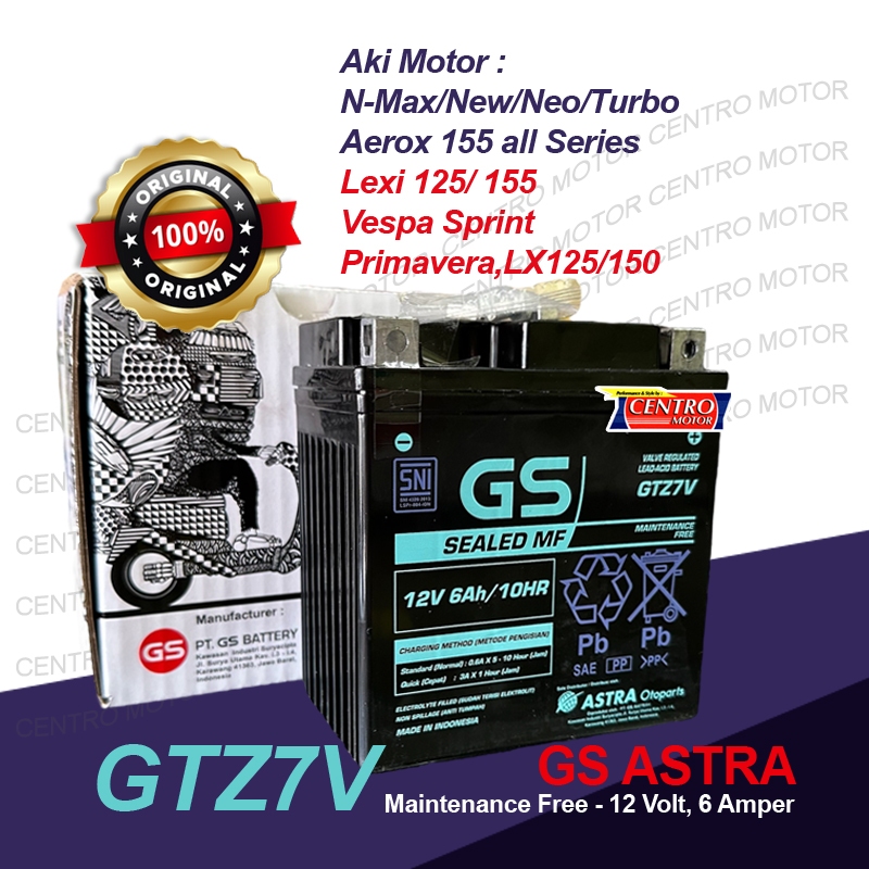 Jual Aki GS GTZ7V.Aki Kering 6 amper untuk motor N-max,Aerox,Lexi,Vespa ...