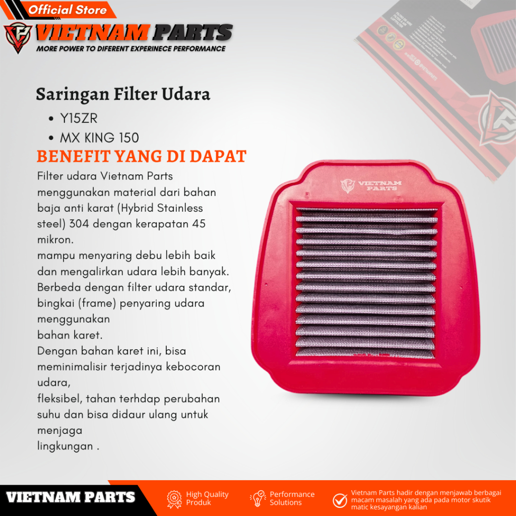 Jual Vietnam Parts Filter/Saringan Udara Hybrid Stainless Mx King 150 ...