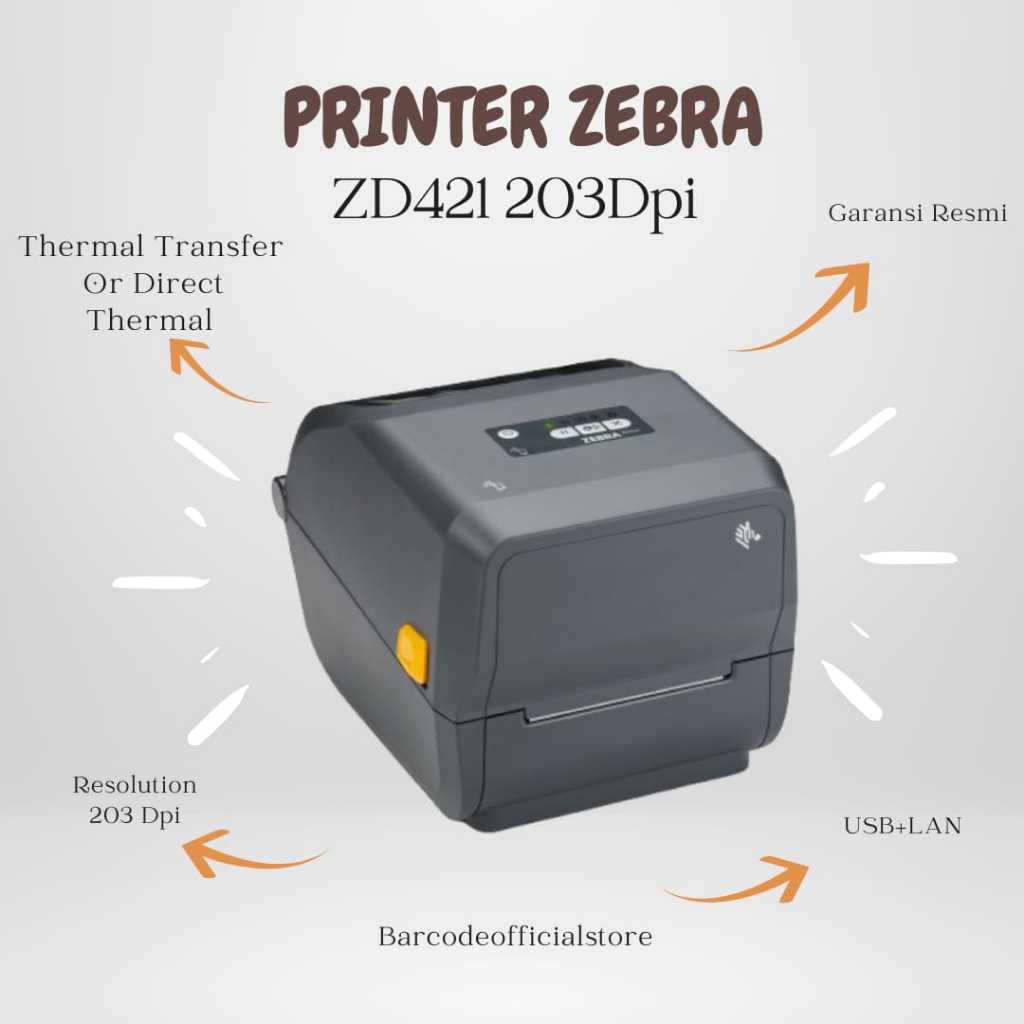 Jual Zebra ZD421 TT Desktop Printer 203DPI USB+ETHERNET | Shopee Indonesia