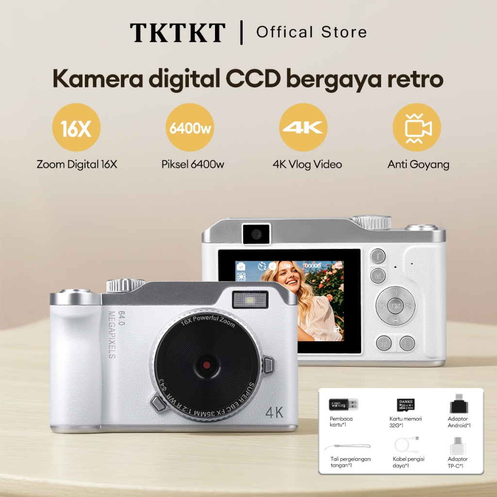 Jual TKTKT Kamera Digital 64MP 16X Zoom kamera mini 4K kamera Vlog Anti ...