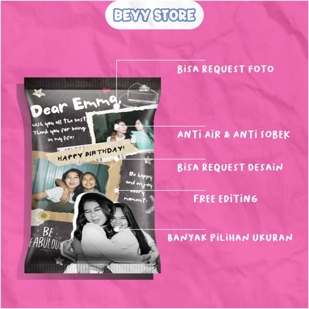 Jual Bungkus Kado Custom | Snack Custom Foto Teks Bungkus Kado Pouch ...