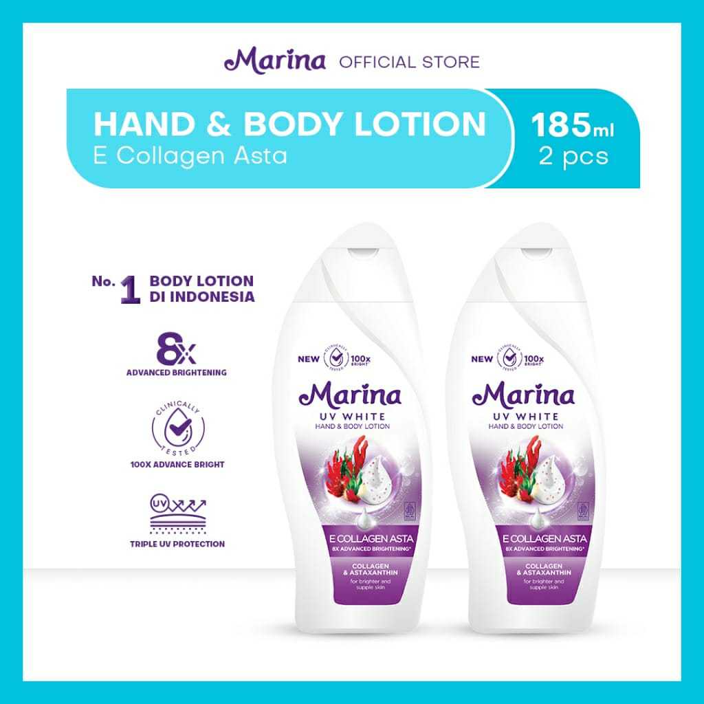 Jual Marina E Collagen UV White Asta Hand dan Body Lotion 185 ml x2 ...