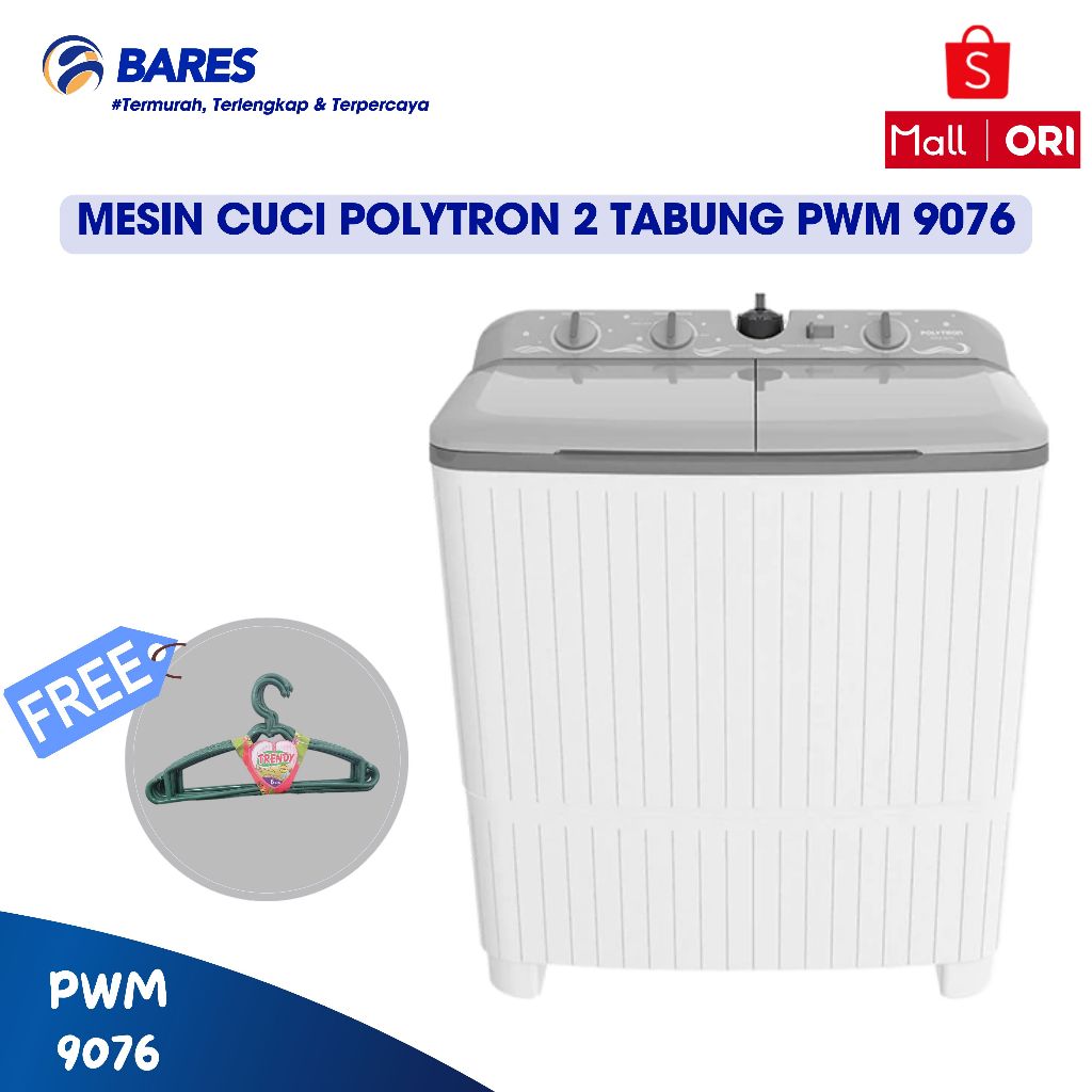 Jual Polytron PWM 9076 G/Y Mesin Cuci 2 Tabung Kapasitas 9 Kg Low Watt ...