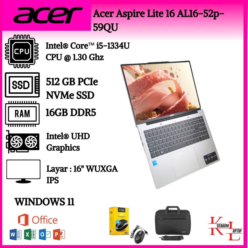 Jual Acer Aspire Lite 16 AL16-52p-59QU with Intel i5-1334u and 16GB RAM ...