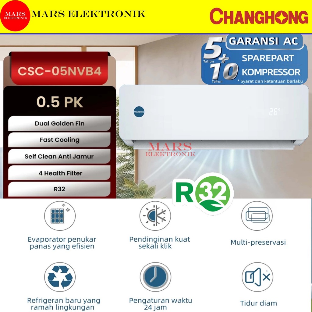 Jual AC CHANGHONG CSC-05NVB4 - 1/2 PK FAST COOLING STANDARD R32 - 1/2 PK - CSC 05 NVB4 - READY ...