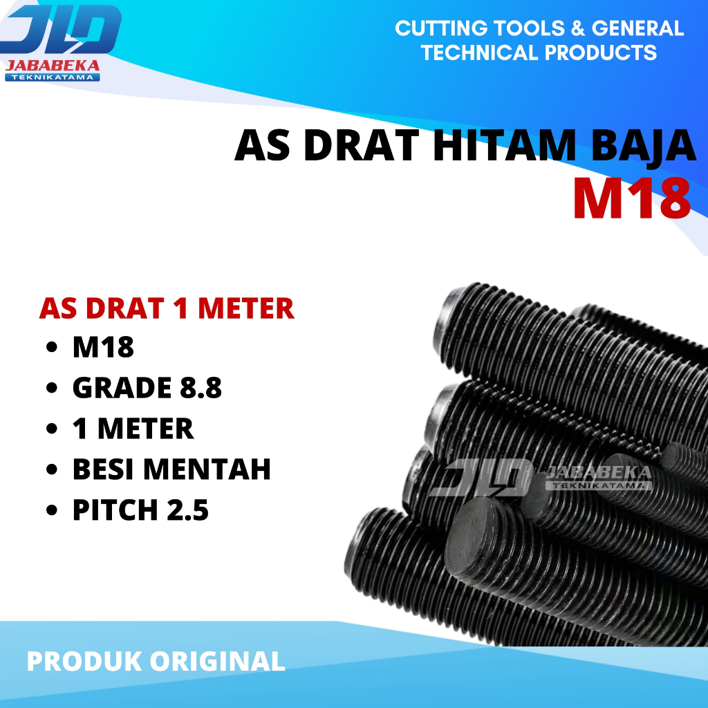 Jual As Drat Baja Long Drat M18 1 Meter Thread Rod as ulir M18 pitch ...