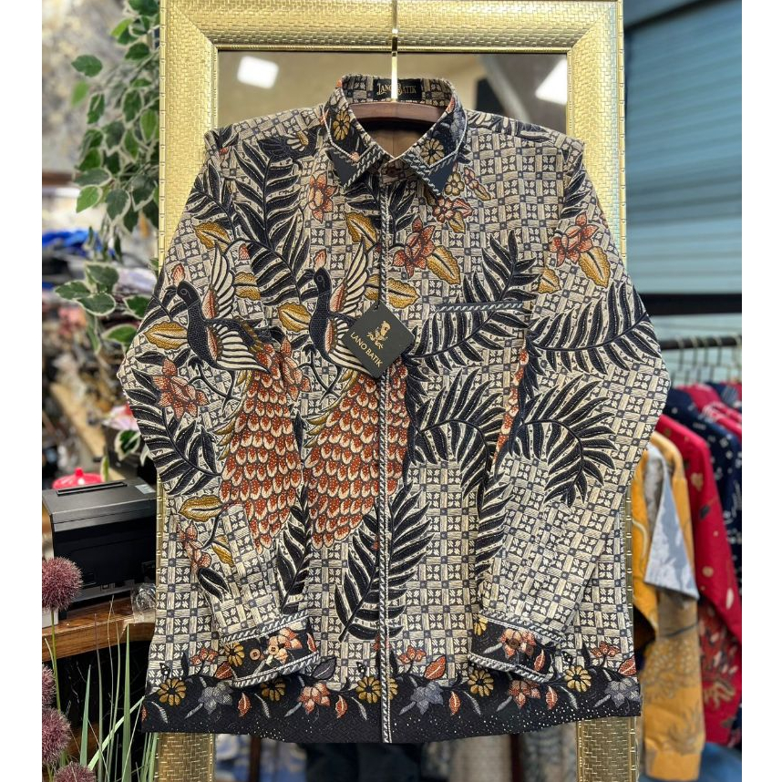 Jual Lano Batik Semi Jas - Kemeja Batik Smock Semi Jas - Burung Merak ...