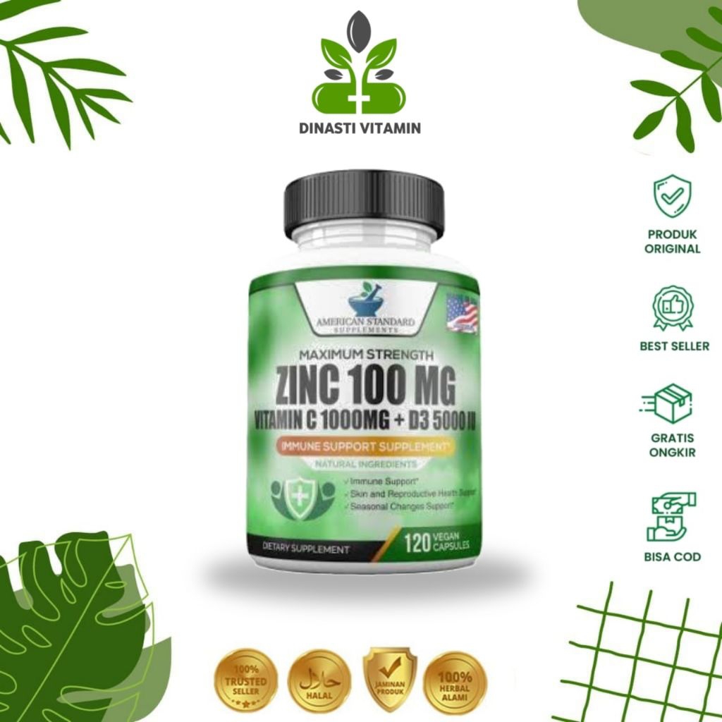 Jual Maximum Strength Zinc 100mg Vitamin C 1000mg + D3 5000iu Isi 120 ...