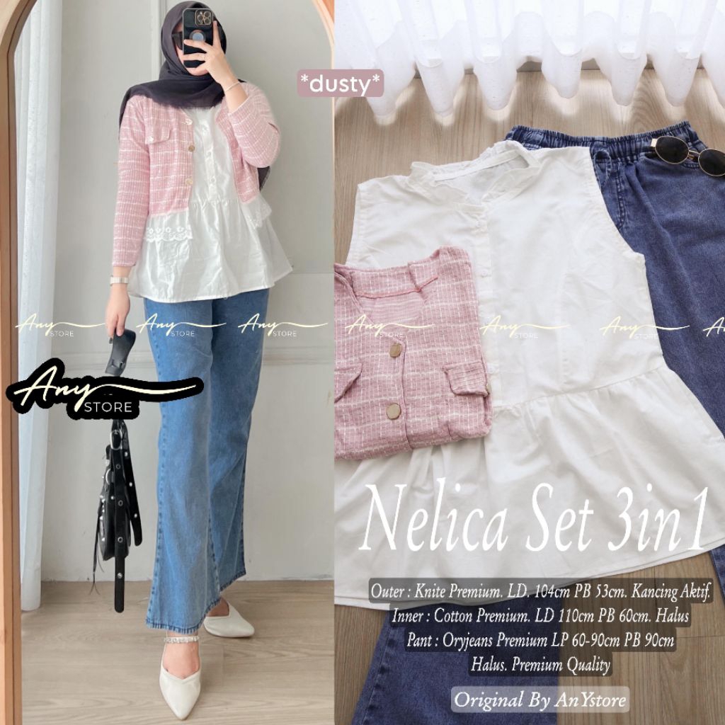 Jual Naffa Luve Nelica Set 3in1 setelan atasan outer knite premium ...