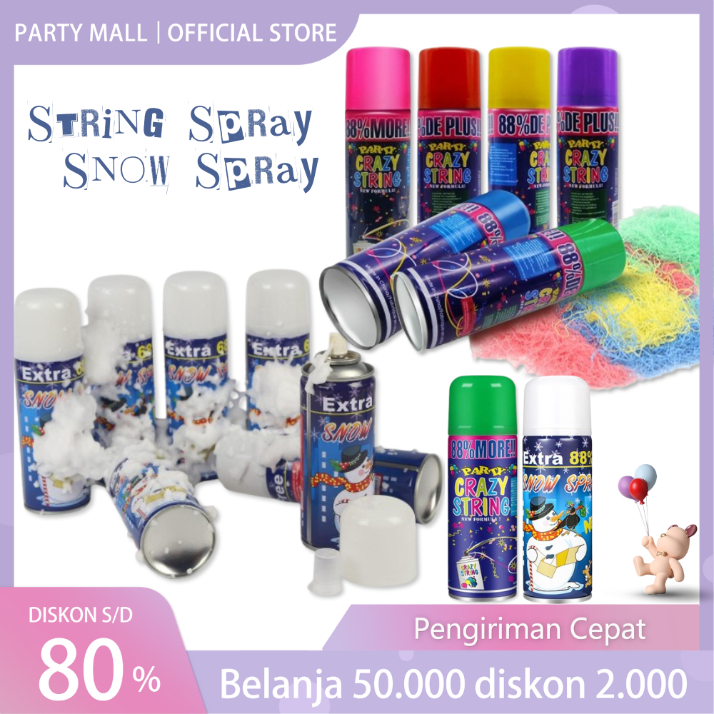 Jual String Spray Warna Warni Rainbow/ Snow Spray Putih / Crazy String ...