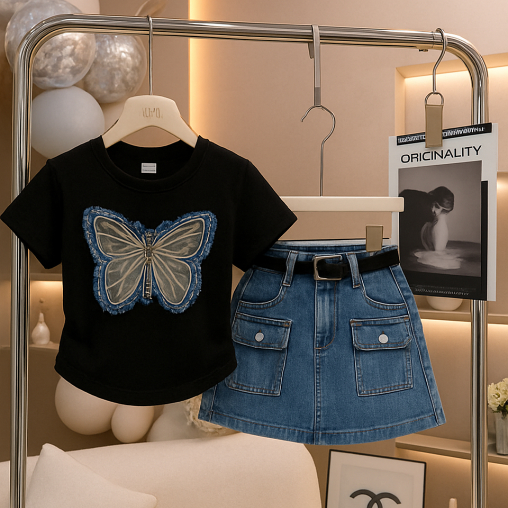 Jual Setelan Anak Perempuan Model Rok Denim Umur 1-5 Tahun Bahan Kaos ...