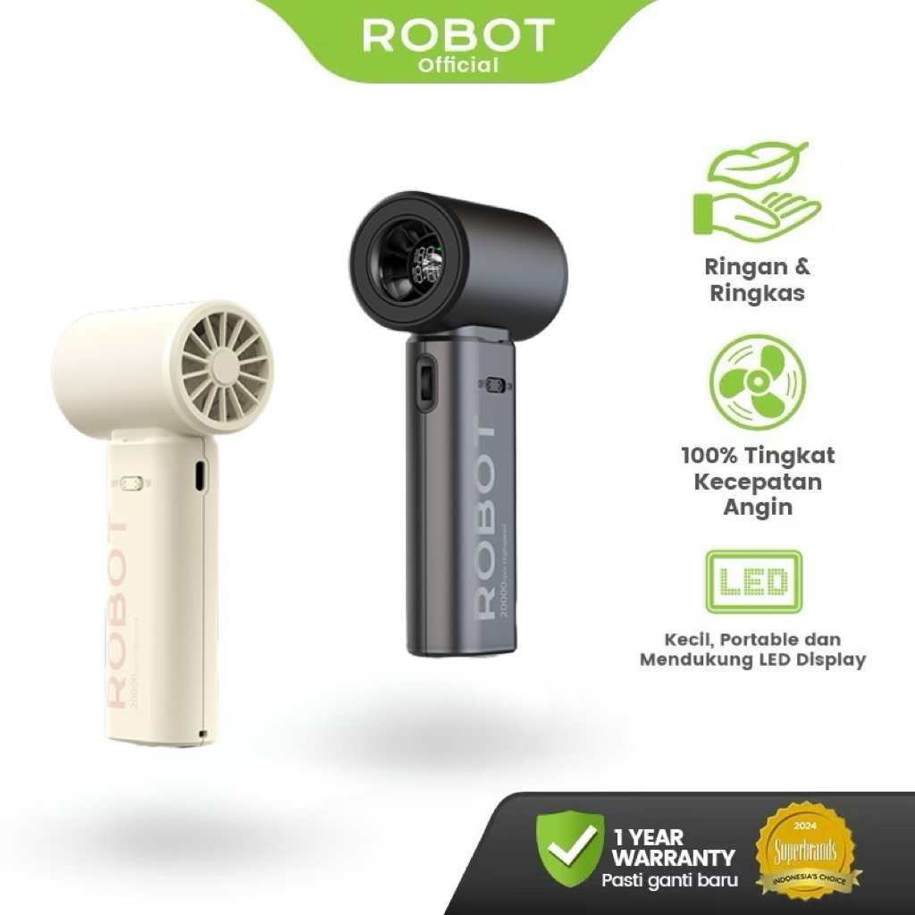 Jual [NEW] ROBOT Turbo Mini Fan Portable RT-HF03 Kipas Genggam Viral ...