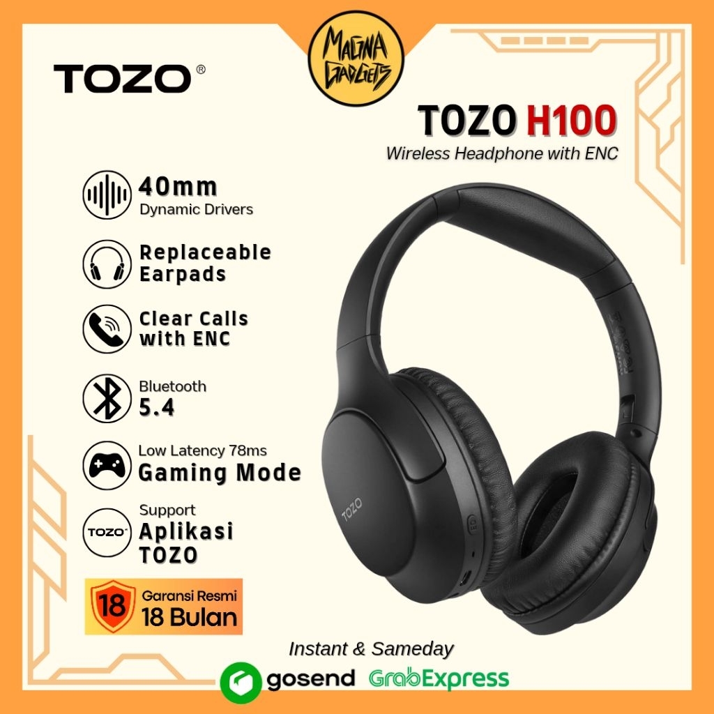 Jual Tozo H100 Over Ear Headphone Wireless ENC Clear Calls Deep Bass ...