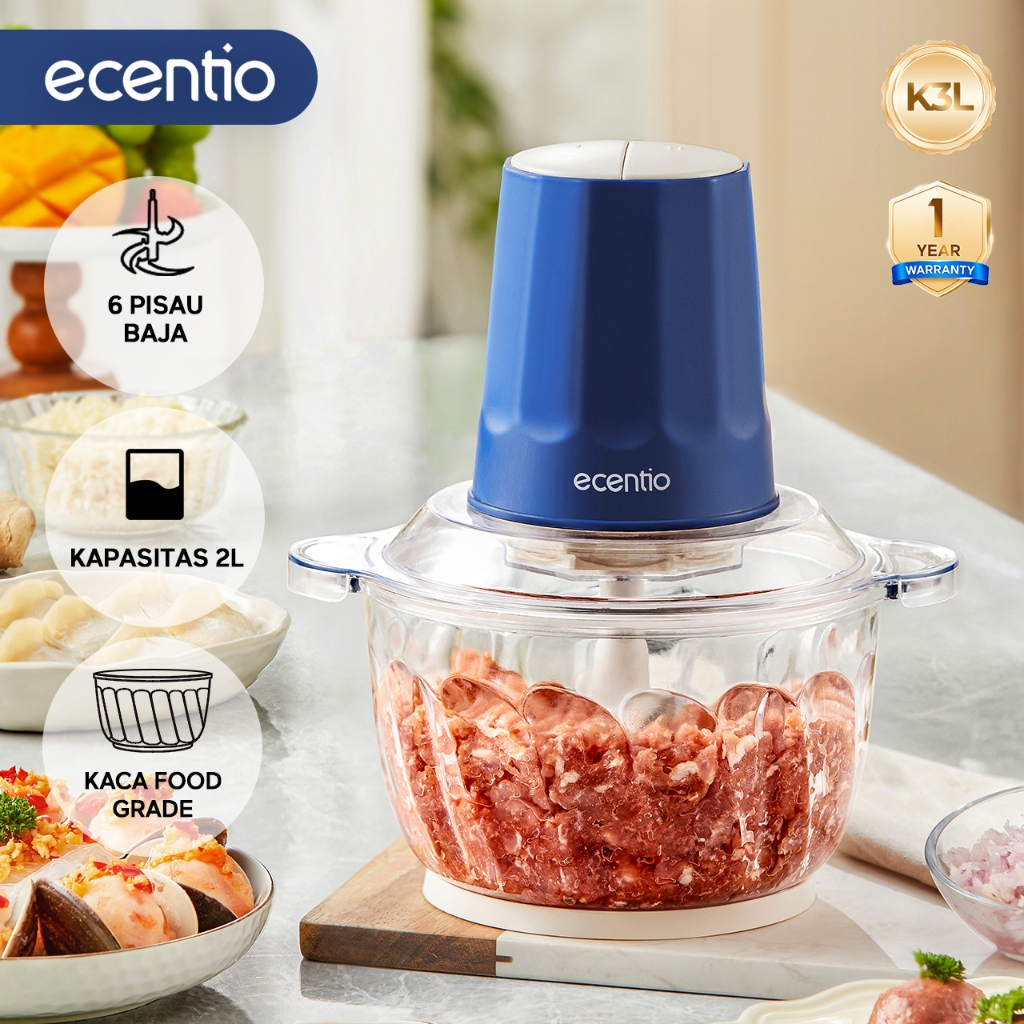 Jual ecentio Food Processor Penggiling Daging Kaca 2L 6 Pisau ...