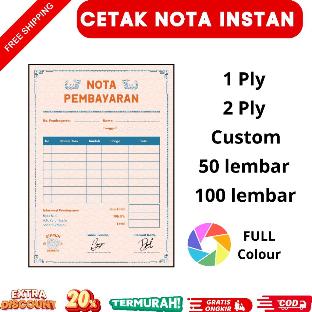 Jual Cetak Nota/Kwitansi/Invoice Custom 10x16cm Free Desain Hasil Full ...