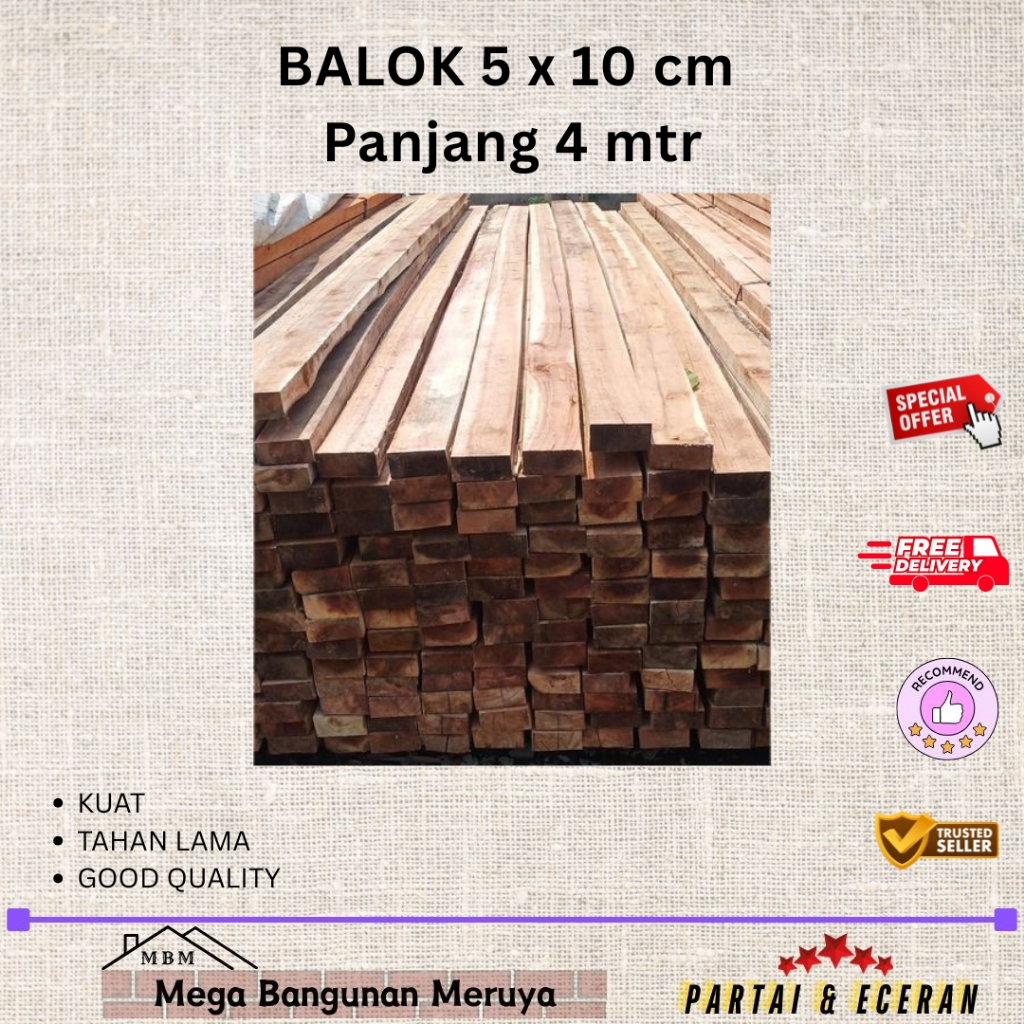 Jual BALOK KAYU 5 x 10 PANJANG 4 METER PER BATANG | Shopee Indonesia