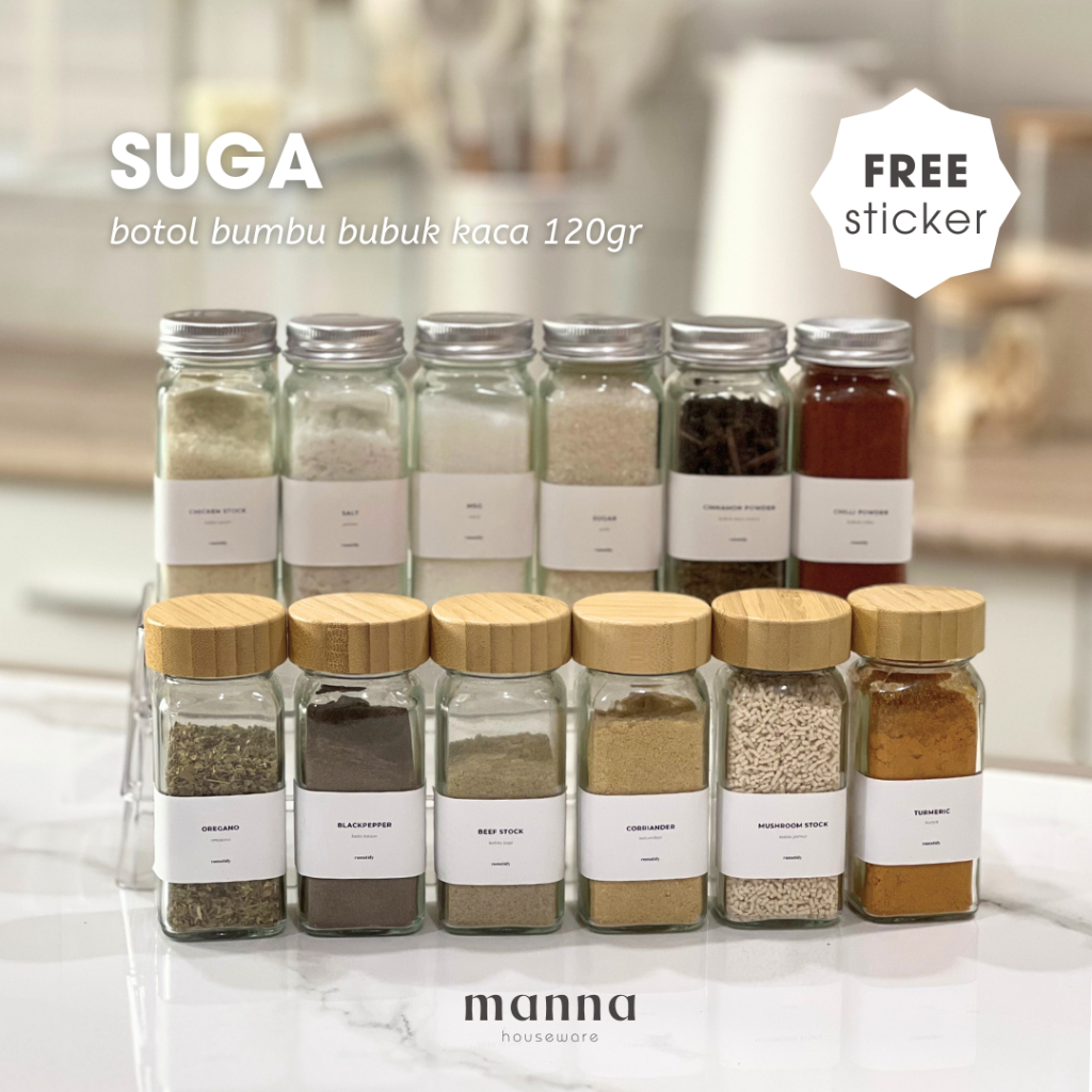 Jual MANNA Suga - Botol Bumbu Bubuk 120g Kaca Transparan Estetik Tempat ...