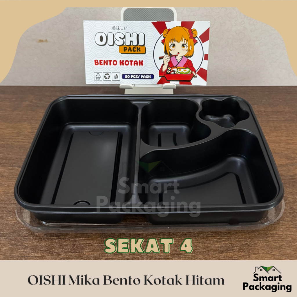 Jual [ISI 50 PCS] OISHI Mika Bento Kotak Hitam / Wadah Makanan PET ...