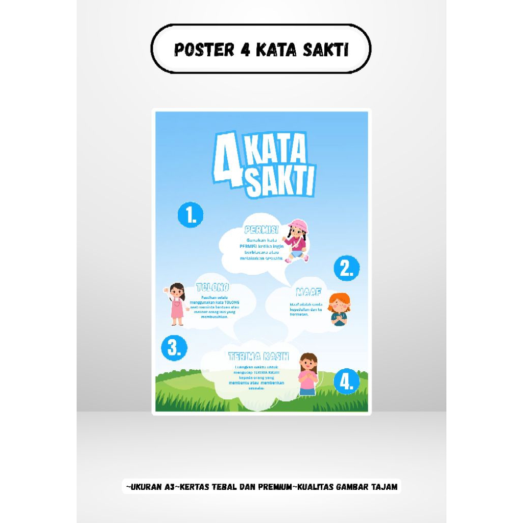 Jual Poster Belajar Anak – 4 Kata Sopan Santun (Permisi, Tolong, Maaf ...
