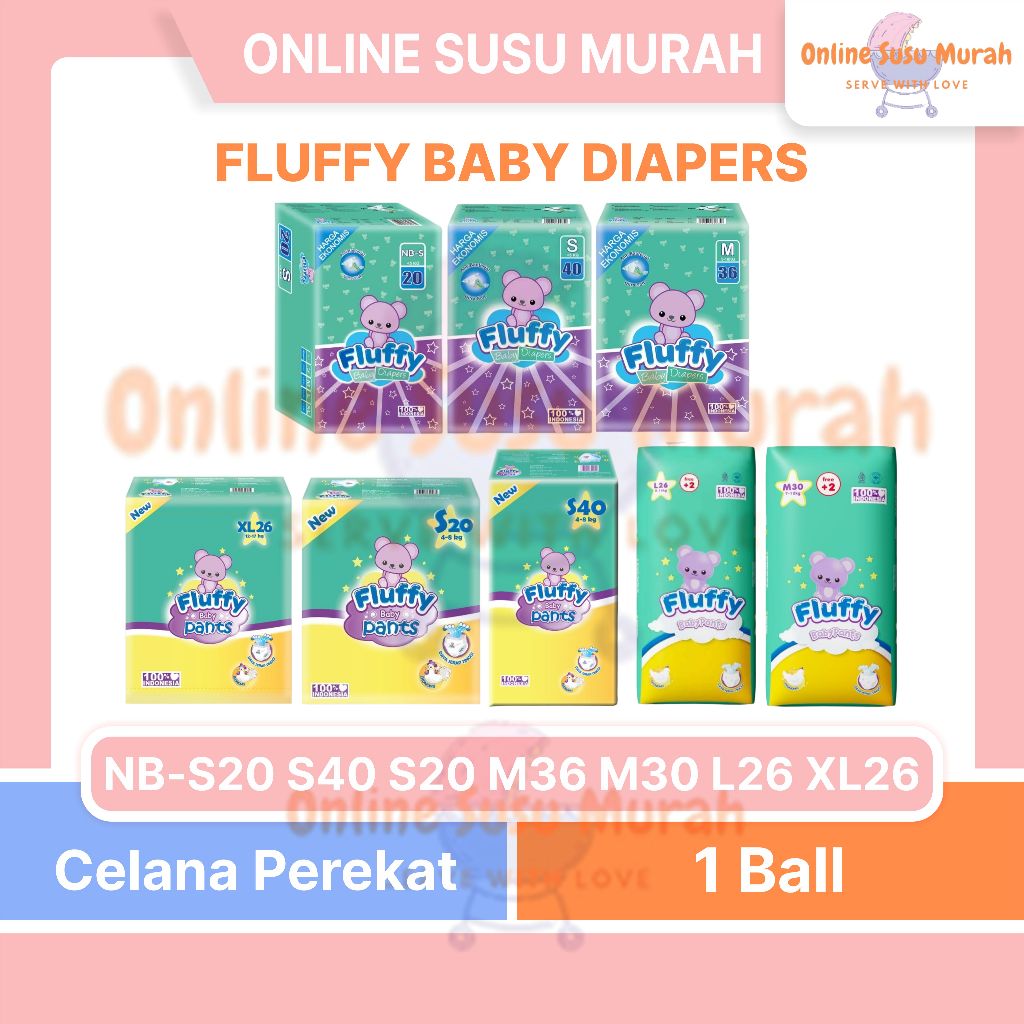Jual FLUFFY BABY DIAPERS PANTS S20 S 40 M 30 L 26 XL 26 TAPE S 20 S 40 ...