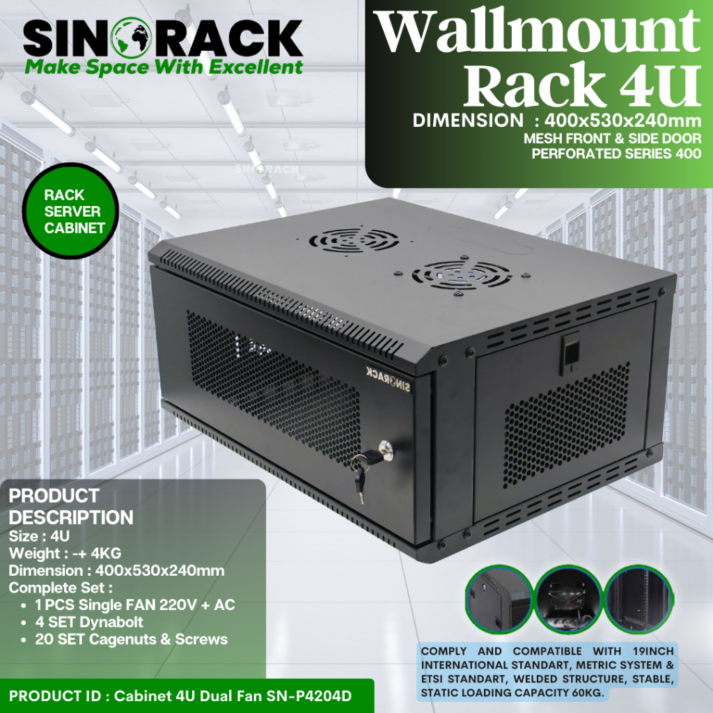 Jual Wallmount Rack Server 4U SINORACK Perforated Mess Door Rack Server ...