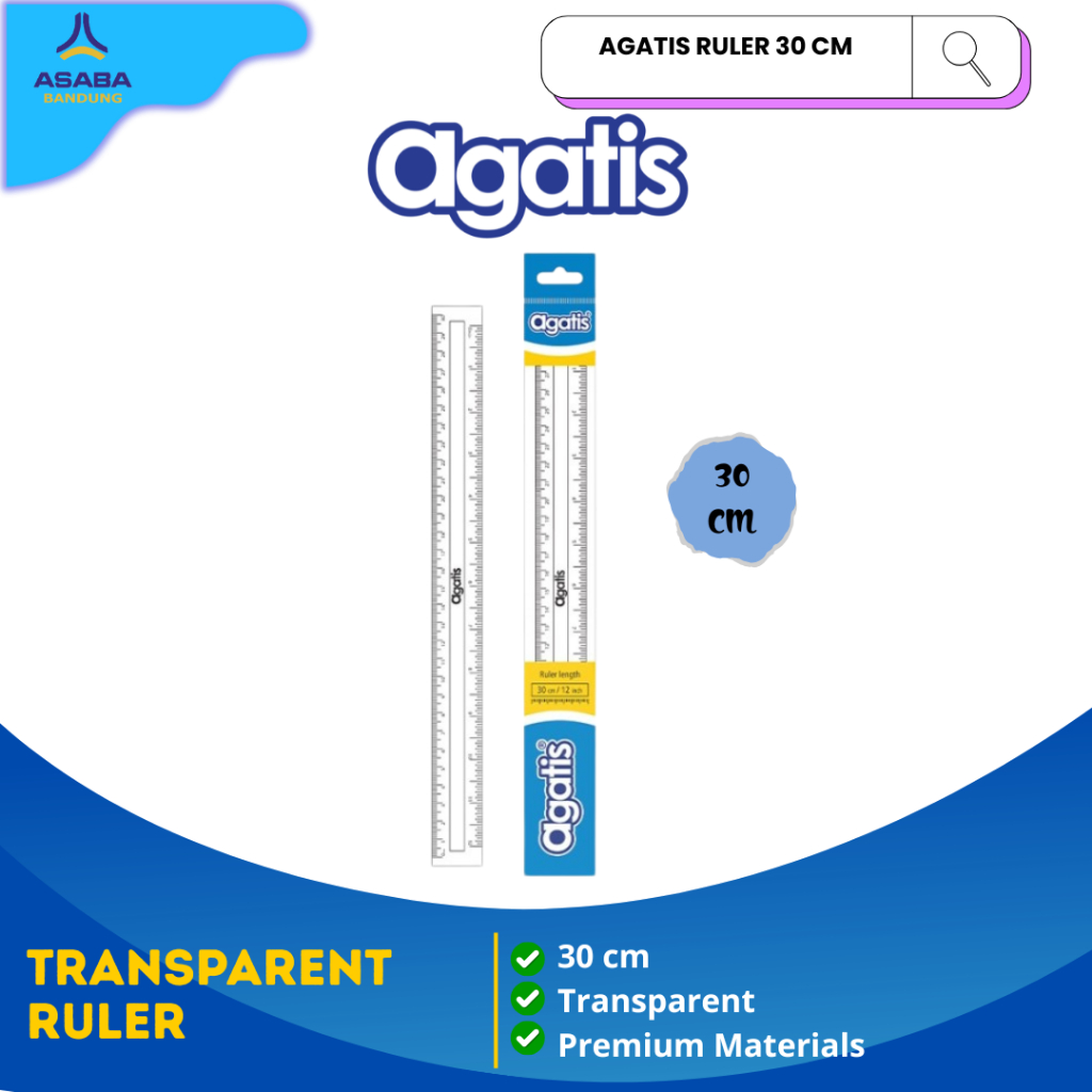 Jual Asaba Bandung - Penggaris Plastik 30 cm Agatis PRIME Mistar Datar ...