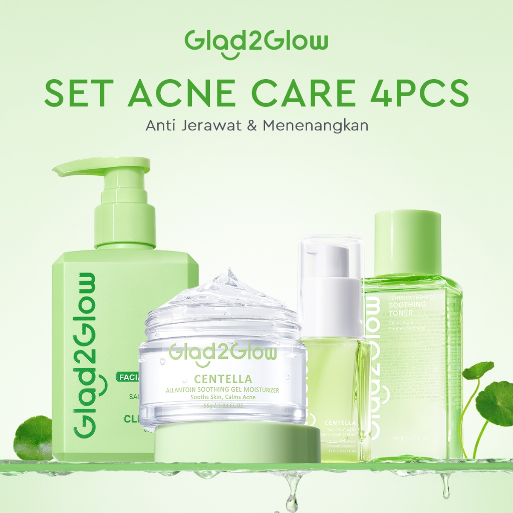 Jual Glad2Glow Acne Jerawat Bundle 4pcs paket Centella madeca cream ...