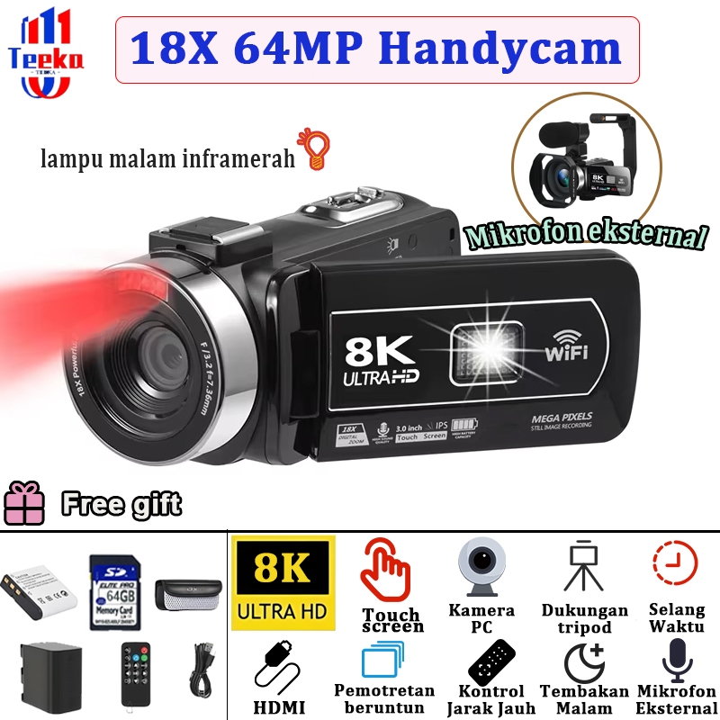 Jual TEEKA DV02 8K 64MP 18X Zoom Handycam 8K HD Video Camcorder 1050mAh ...