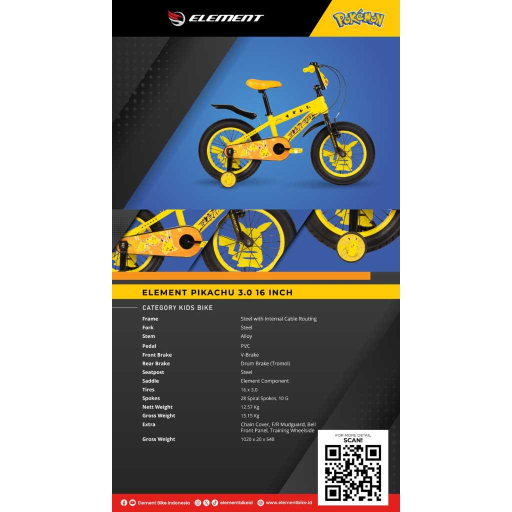 Jual Sepeda Anak BMX ELEMENT POKEMON PIKACHU | Shopee Indonesia