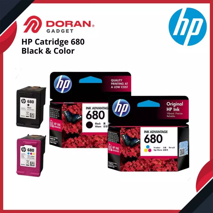 Jual HP 680 Cartridge Tinta Black H860 + HP 680 Tri Color Original Ink ...