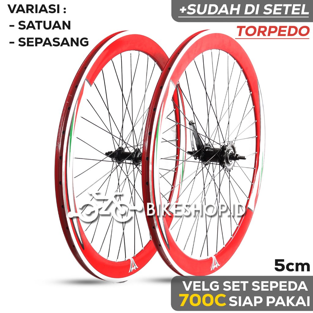Jual Velg Set Sepeda 700C 5CM MERAH BELAKANG TORPEDO / DEPAN Alloy Rims ...