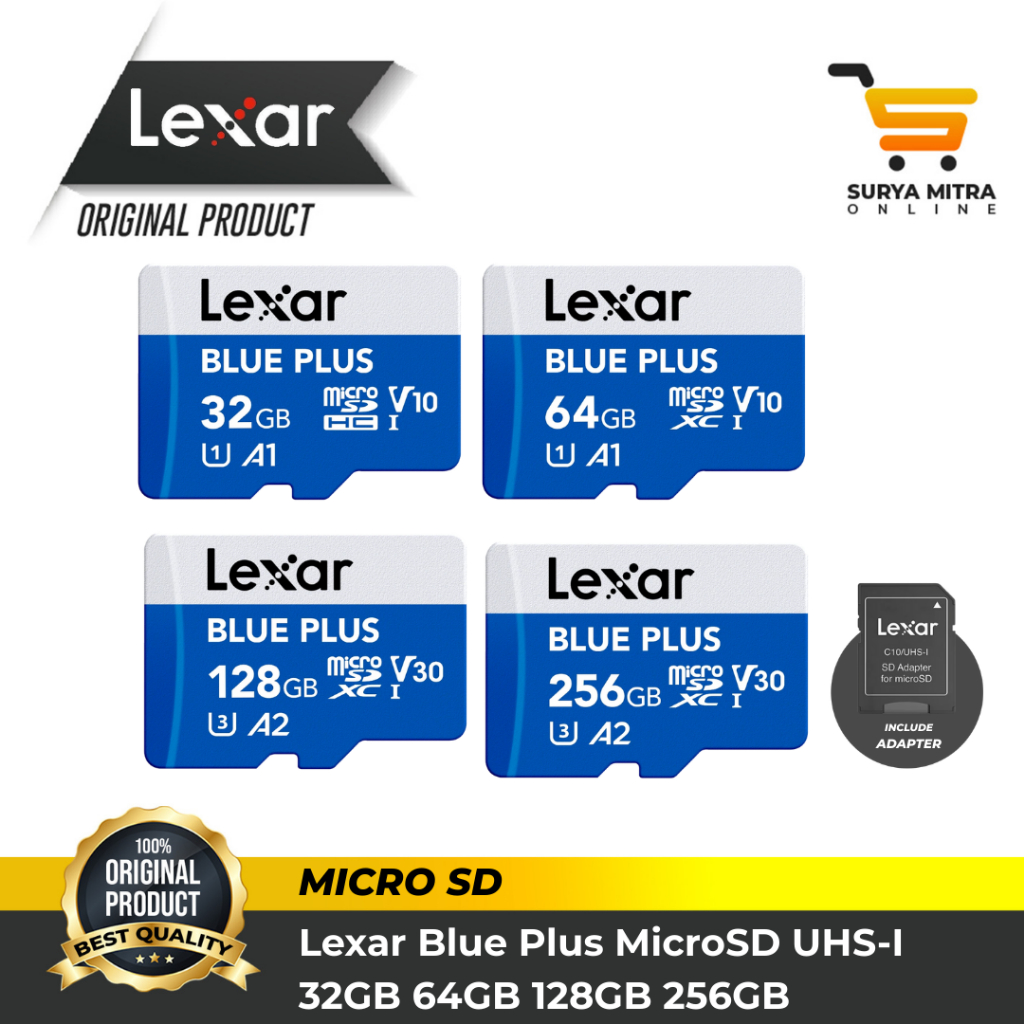 Jual MicroSD Lexar BLUE PLUS MicroSDXC/MicroSDHC UHS-I A1 U1 V10 32GB ...