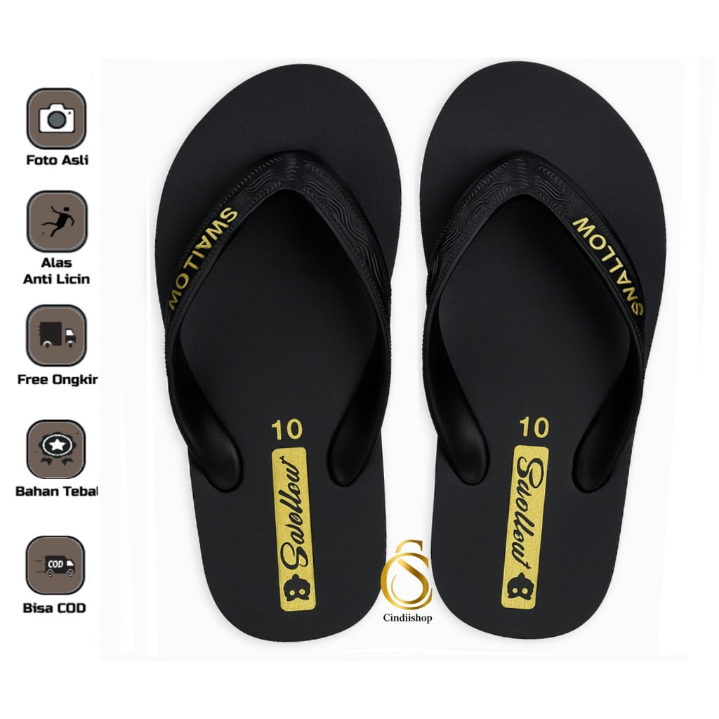 Jual Sandal Jepit Pria Wanita Swallow Hitam Sendal Japit Swalow Black ...