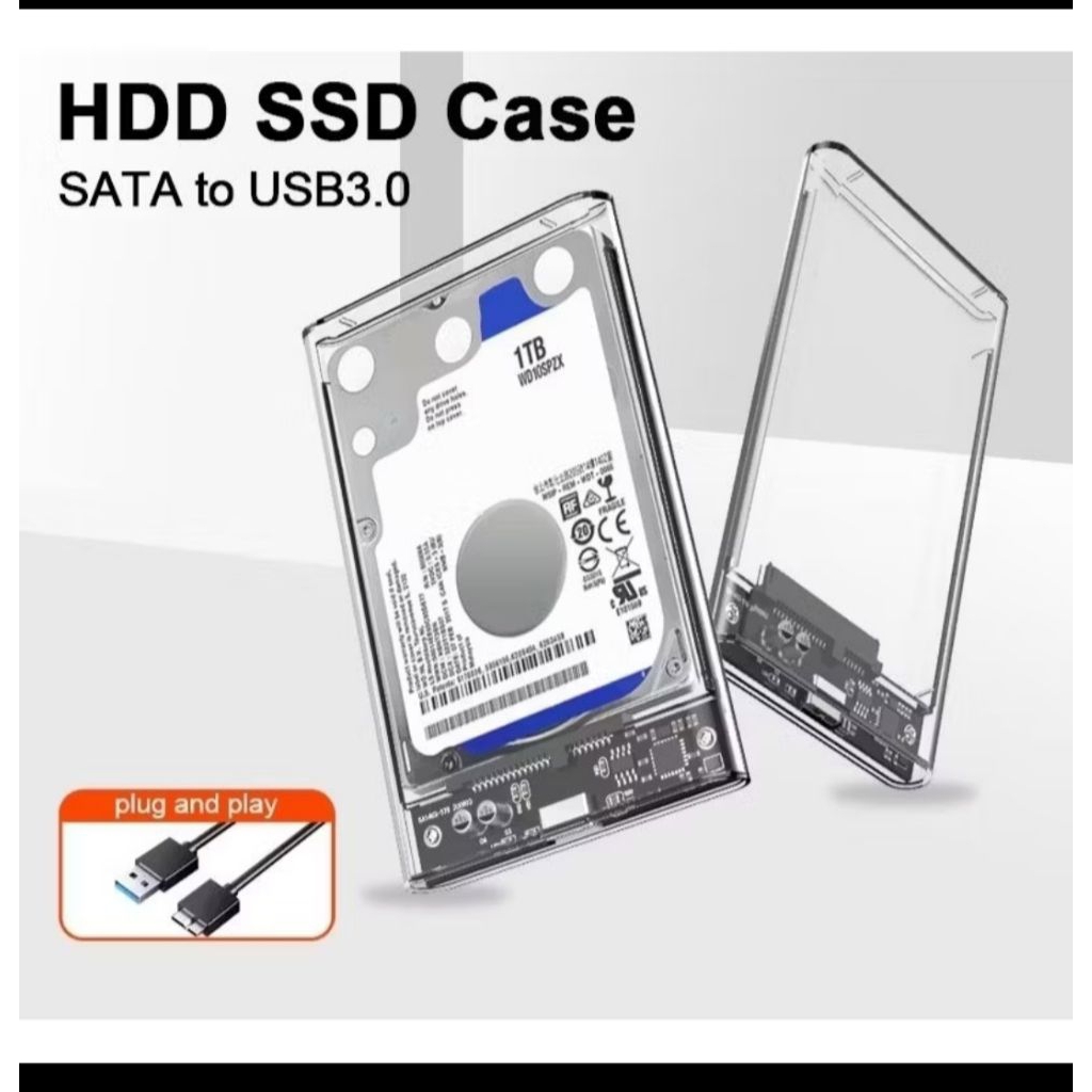 Jual CASING HARDISK EXTERNAL USB 3,0 HDD SSD CASE TRANSPARAN 2,5" USB 3 ...