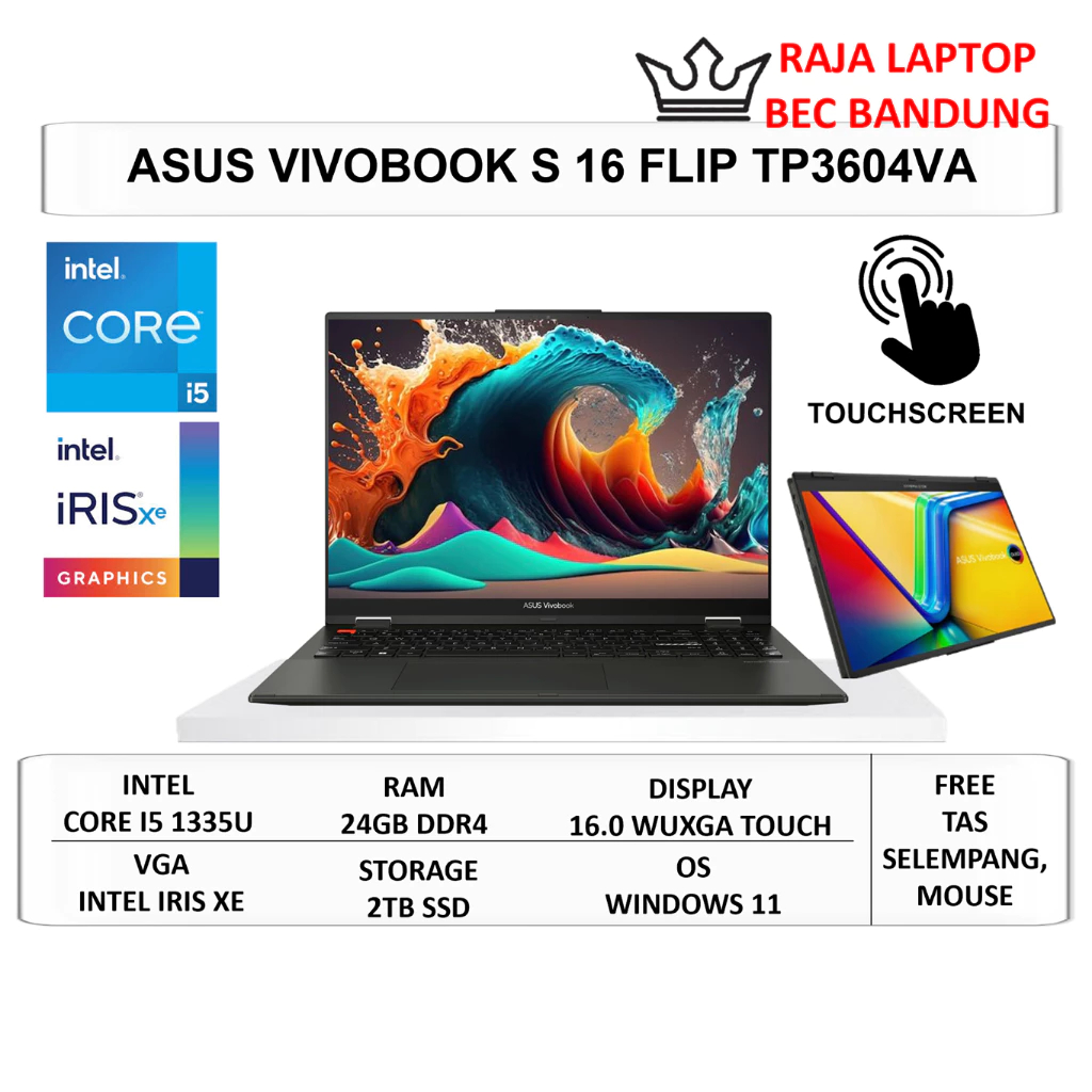 Jual Laptop Touchscreen Asus Vivobook S16 Flip TP3604VA Intel i5 24GB ...