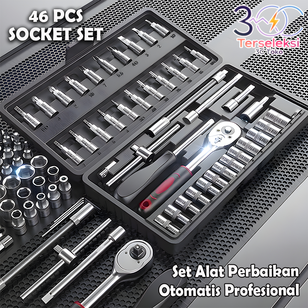 Jual Set Kunci Shock 1/4 Socket + Obeng Socket Set 46 Pcs 46PCS Kunci ...
