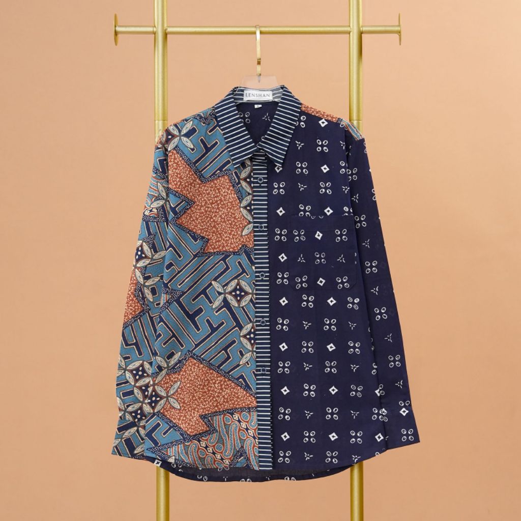 Jual kemeja Batik Pria "TEGUH" Navy Tangan Panjang | Shopee Indonesia