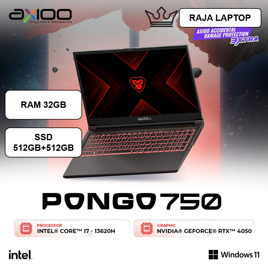 Jual Axioo Pongo 750 RTX 4050-6GB Core i7-13620H Ram 32GB SSD 1TB 15.6 ...